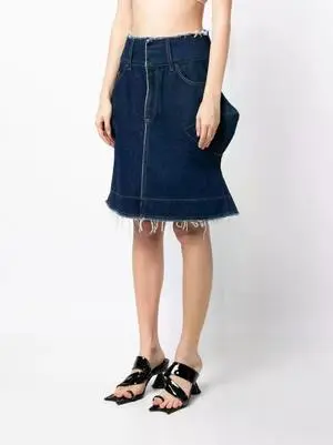 Paula Canovas Del Vas Indigo Denim Midi Skirt With Contrast Stitching