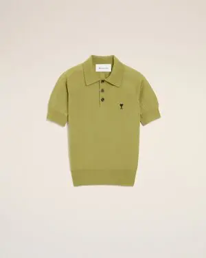 AMI Paris Merino Wool De Coeur Polo - Matcha/black