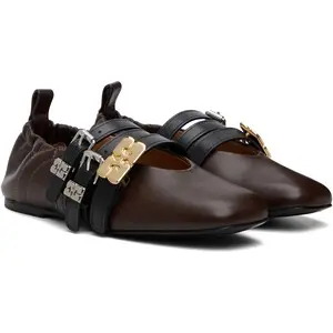 GANNI Sue Triple Buckled Ballet Flats - Black