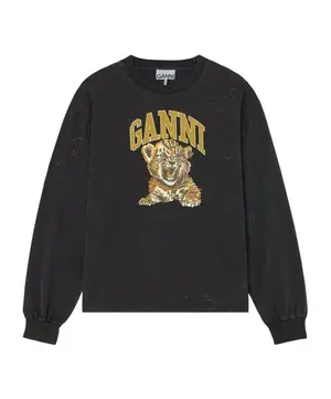 GANNI Long-sleeve T-shirt With Tiger - Phantom Black