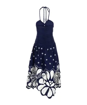 Farm Rio Embroidered Halterneck Dress