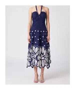 Farm Rio Embroidered Halterneck Dress