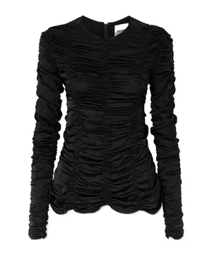 Khaite Rory Pleated Silk Top - Black