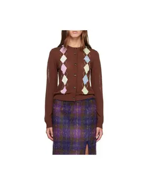 GANNI Argyle Buttoned Cardigan - Brown