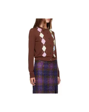 GANNI Argyle Buttoned Cardigan - Brown