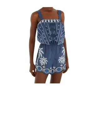 Farm Rio Embroidered Jumpsuit - Blue