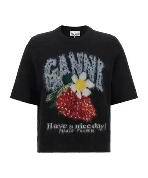 GANNI Strawberry Intarsia Knitted Jumper - Black