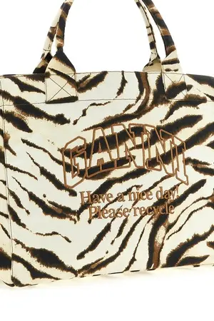 GANNI Zebra Printed Extra Large Tote Bag - Egret