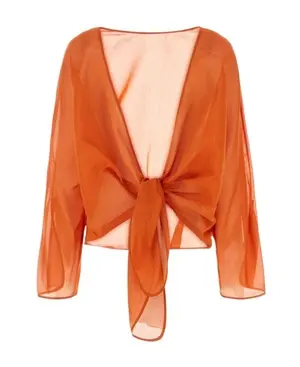 Alberta Ferretti V-back Tied-cuff Blouse - Orange