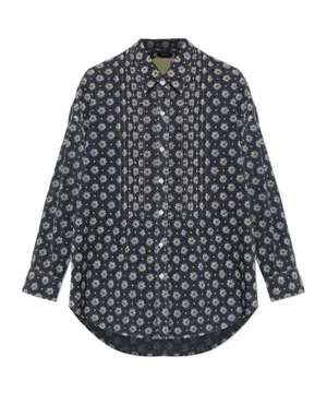 R13 Pintucked Drop-neck Floral Cotton Shirt - Black