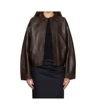 ST. AGNI Brown Cocoon Leather Jacket - Black