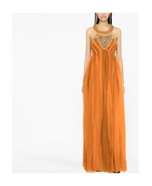 Alberta Ferretti Stone-embellished Fringed Maxi Dress