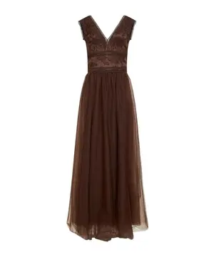 ERMANNO FIRENZE Sleeveless V-neck Embroidered Gown