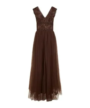 ERMANNO FIRENZE Sleeveless V-neck Embroidered Gown