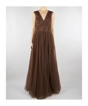 ERMANNO FIRENZE Sleeveless V-neck Embroidered Gown