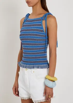 GANNI Striped Cotton-knit Top