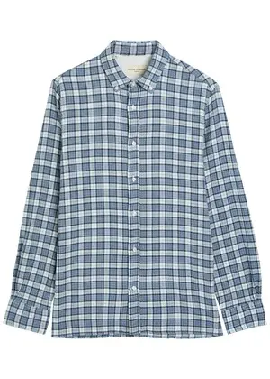 Officine Générale Arsene Checked Waffle Stretch-cotton Shirt - Blue