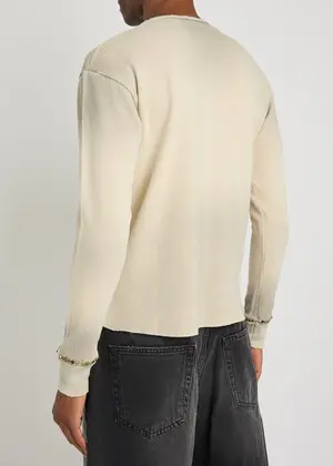 SATOSHI NAKAMOTO Distressed Long-sleeve Waffle Cotton T-shirt