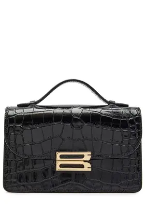 Victoria Beckham Dorian Small Crocodile-effect Patent Leather Top Handle Bag - Black