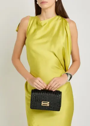 Victoria Beckham Dorian Small Crocodile-effect Patent Leather Top Handle Bag