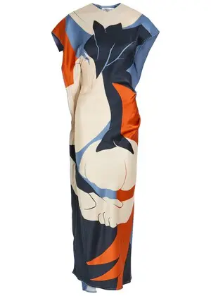 Victoria Beckham Printed Draped Satin Midi Dress - Multicoloured