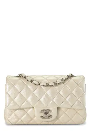 CHANEL Chanel Cream Quilted Caviar Rectangular Mini Flap Bag