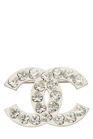 Chanel Crystal 'cc' Brooch - Silver