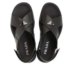 Prada Crisscross Leather Sandals - Black