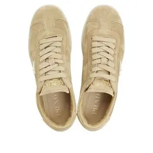 Prada Lane Suede Lace-up Sneakers - Sand