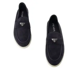 Prada Suede Logo Loafer - Navy