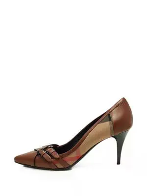 Burberry Check-pattern Buckled Stiletto Pumps - Brown