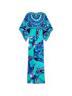 Emilio Pucci Geometric Print Cape Overlay Maxi Dress