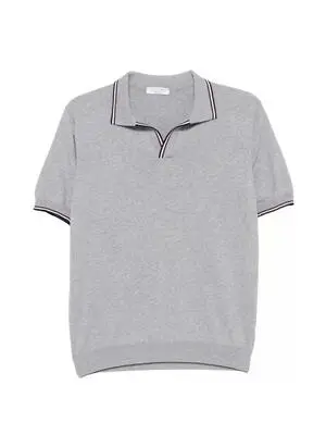 GRAN SASSO Stripe-trim V-neck Polo Shirt - Grey