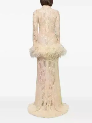 ATU BODY COUTURE Sequin Embellished Feather Trim Dress
