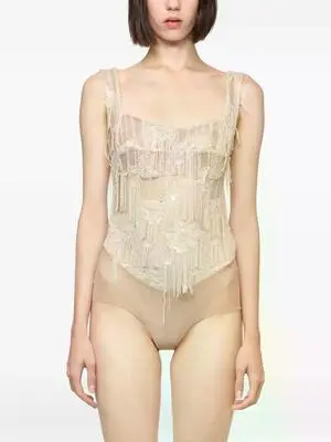 ATU BODY COUTURE Cream Sequin Embellished Bodysuit