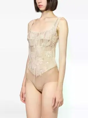 ATU BODY COUTURE Cream Sequin Embellished Bodysuit