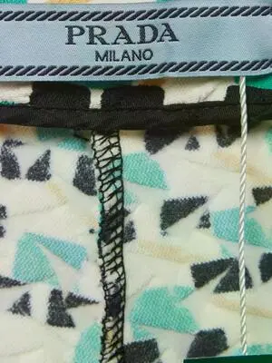 Prada Geometric Pattern Textured Crepe Trousers