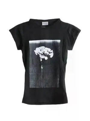 Balenciaga Flower Print T-shirt - Black