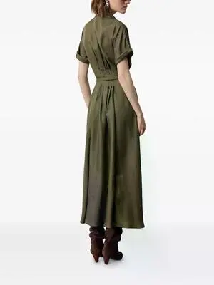 Ralph Lauren Donatella Belted Silk Shirt Midi Dress - Green