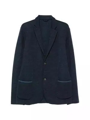 GRAN SASSO Herringbone-knit Single-breasted Wool Blazer - Blue