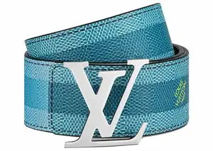LOUIS VUITTON Intiales Damier Stripes 40mm Reversible Belt - Blue