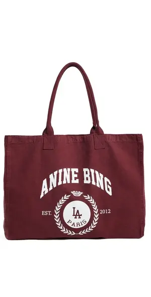ANINE BING Leo Canvas Collegiate Tote Bag - Fig