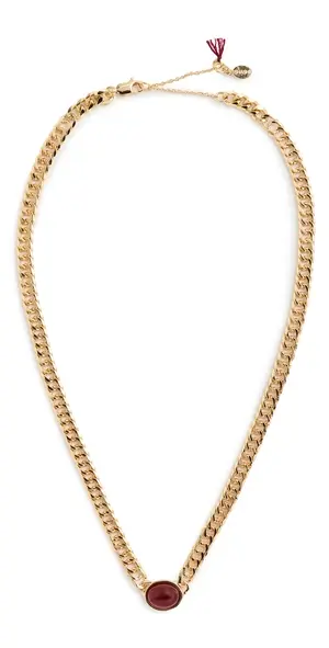 Shashi Oval Carnelian Gemstone Necklace In Plated Brass - Gold