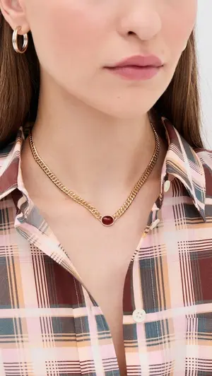Shashi Oval Carnelian Gemstone Necklace In Plated Brass