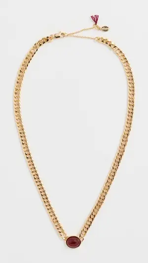 Shashi Oval Carnelian Gemstone Necklace In Plated Brass