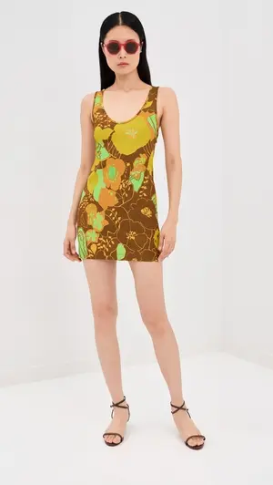 Tibi Kamara Print Racerback Short Dress