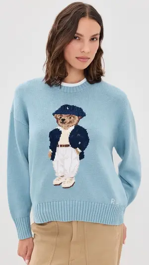 Polo Ralph Lauren Cotton Bear Long Sleeve Crew Neck Pullover