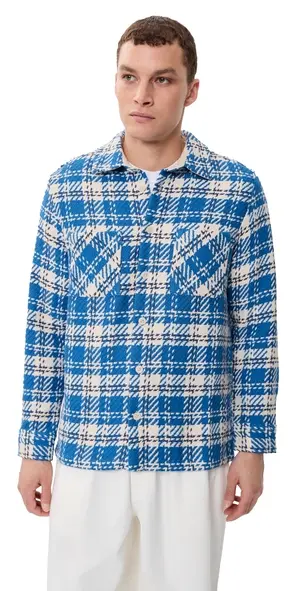 WAX LONDON Oran Check Whiting Overshirt - Blue/ecru