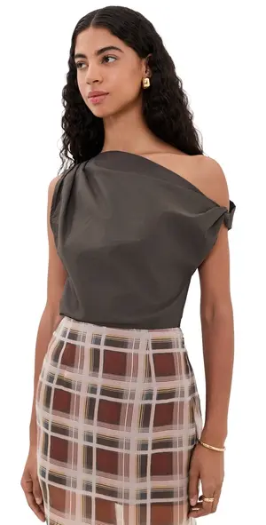 Ba&sh Omar Top Asymmetrical Neckline With Ruched Shoulders - Cafe
