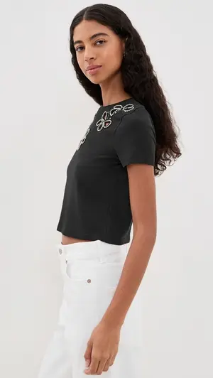 Alice + Olivia Cindy Embellished Cropped Tee With Cutouts